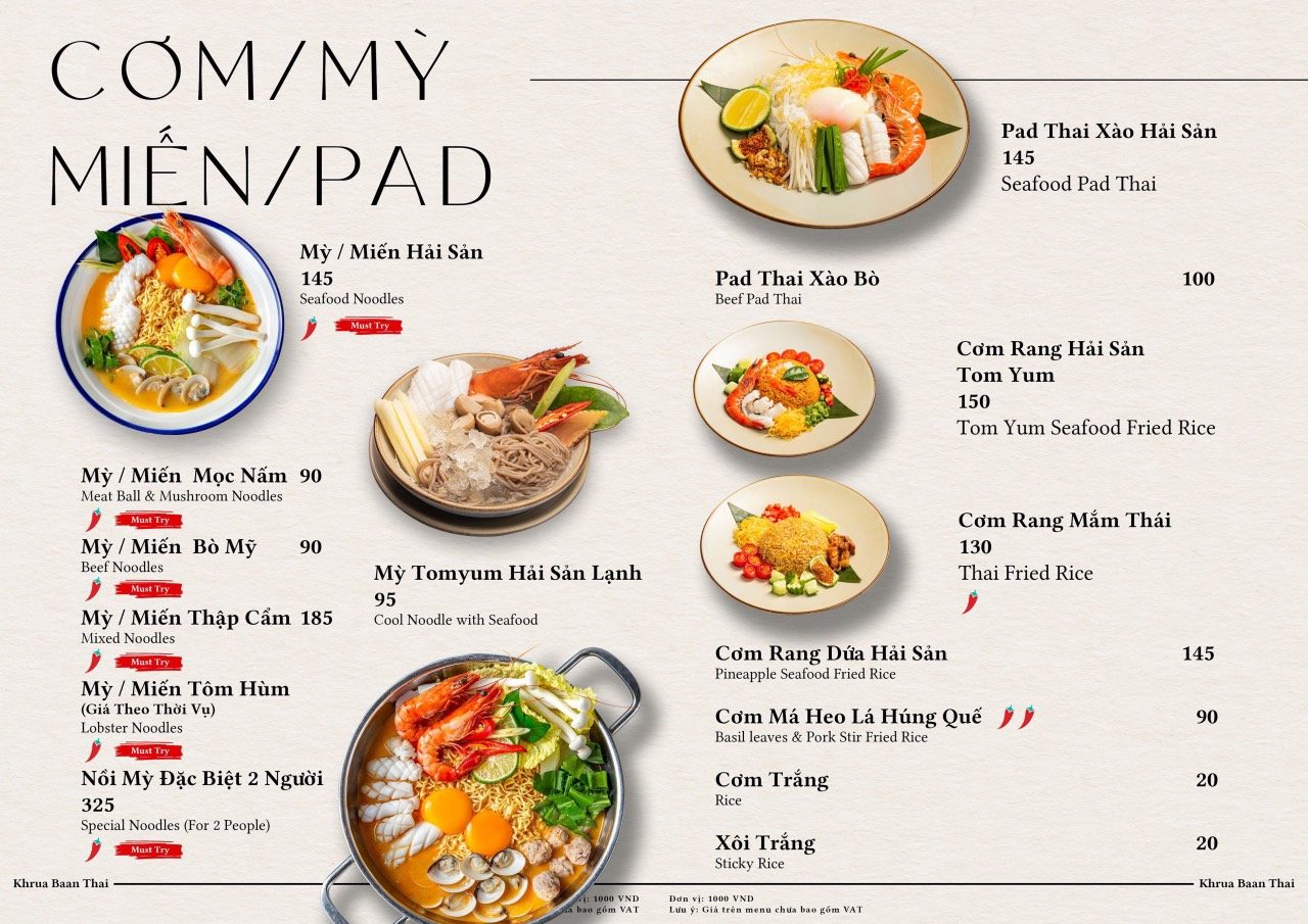 Thực Đơn - KHRUA BAAN THAI