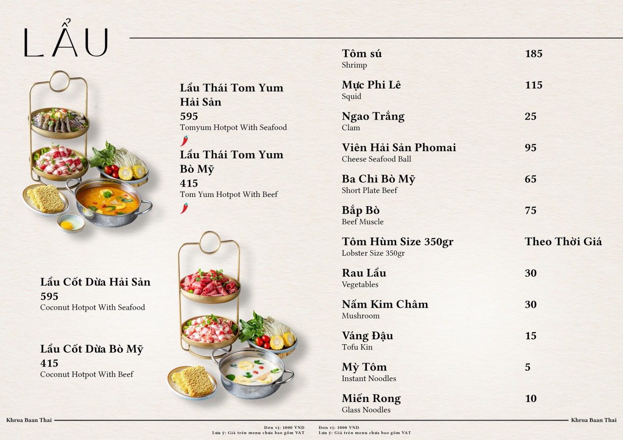 Thực Đơn - KHRUA BAAN THAI